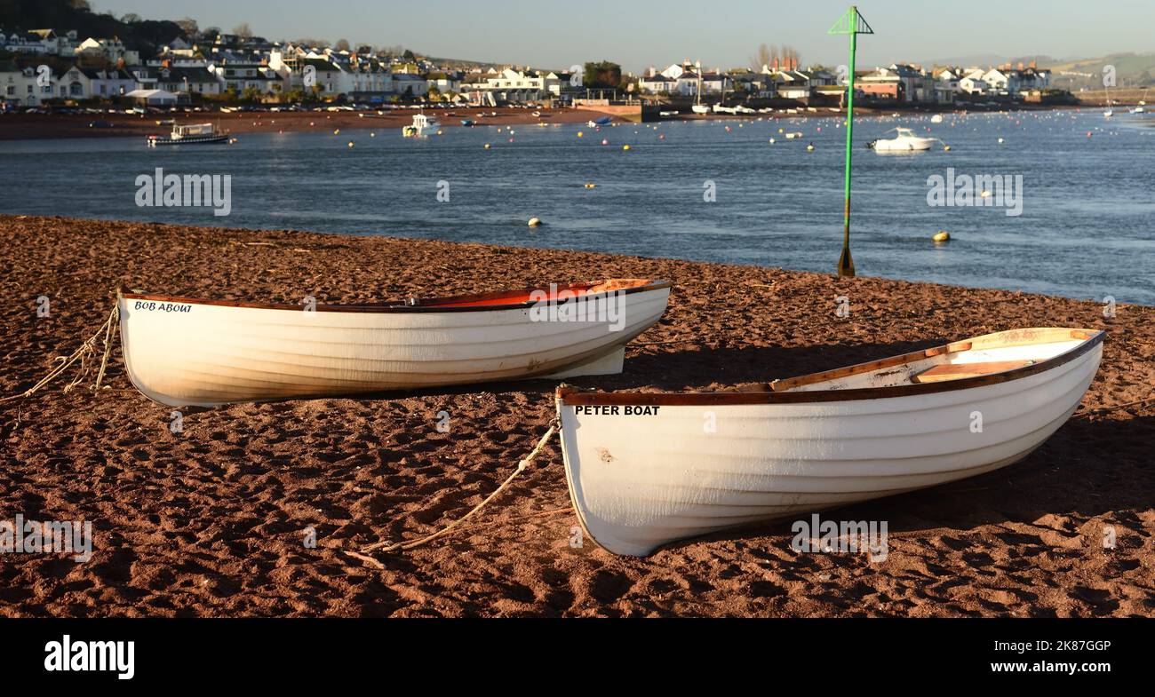 Boats on Back Beach, Teignmouth beside the Teign estuary, looking ...