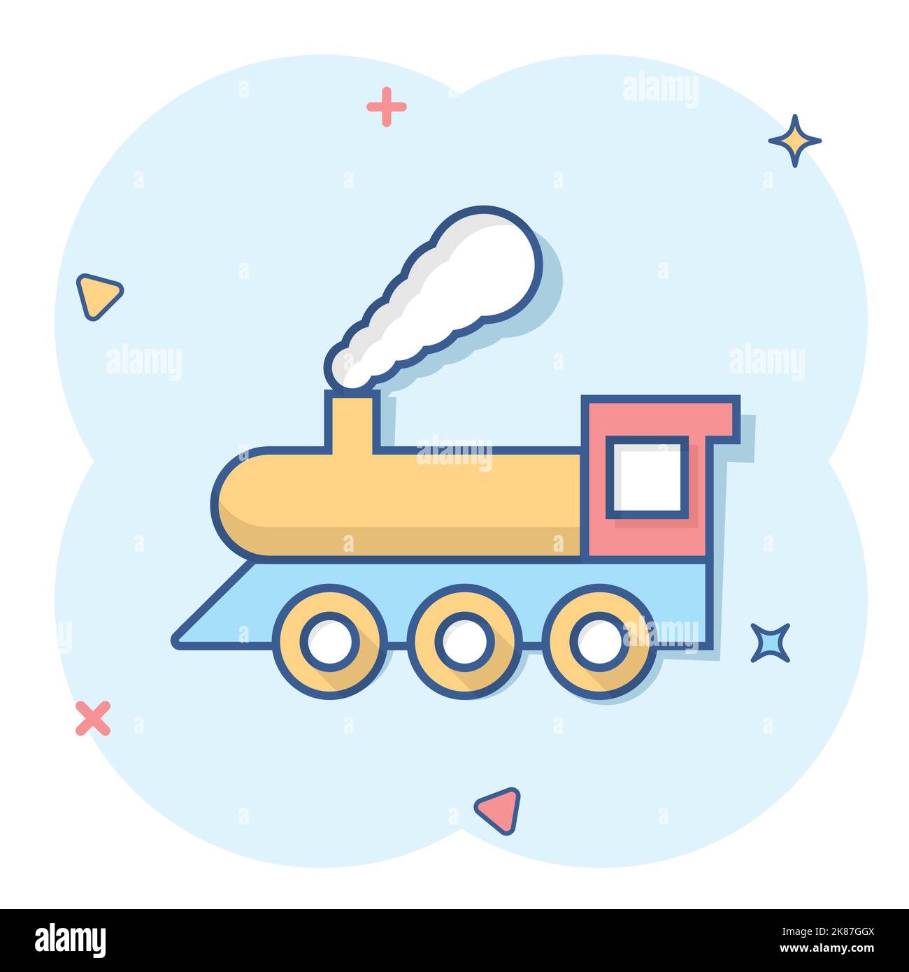 Metro icon in comic style. Steam train cartoon vector illustration on ...