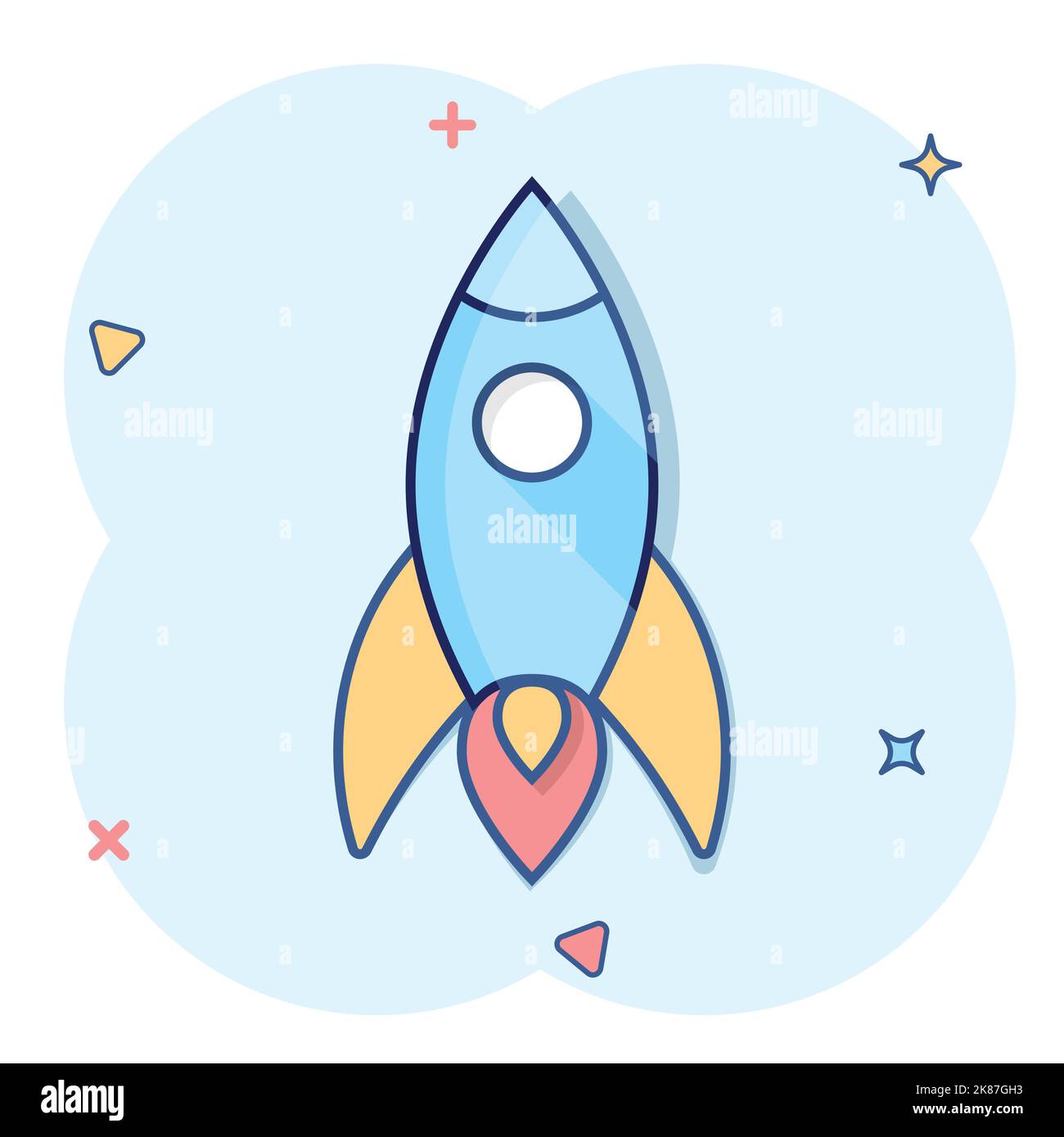 Rocket icon in comic style. Spaceship launch cartoon vector ...