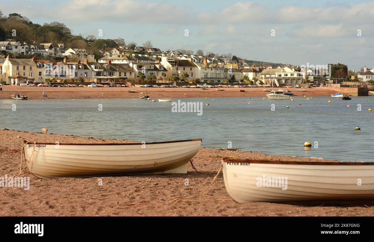 Boats on Back Beach, Teignmouth beside the Teign estuary, looking ...