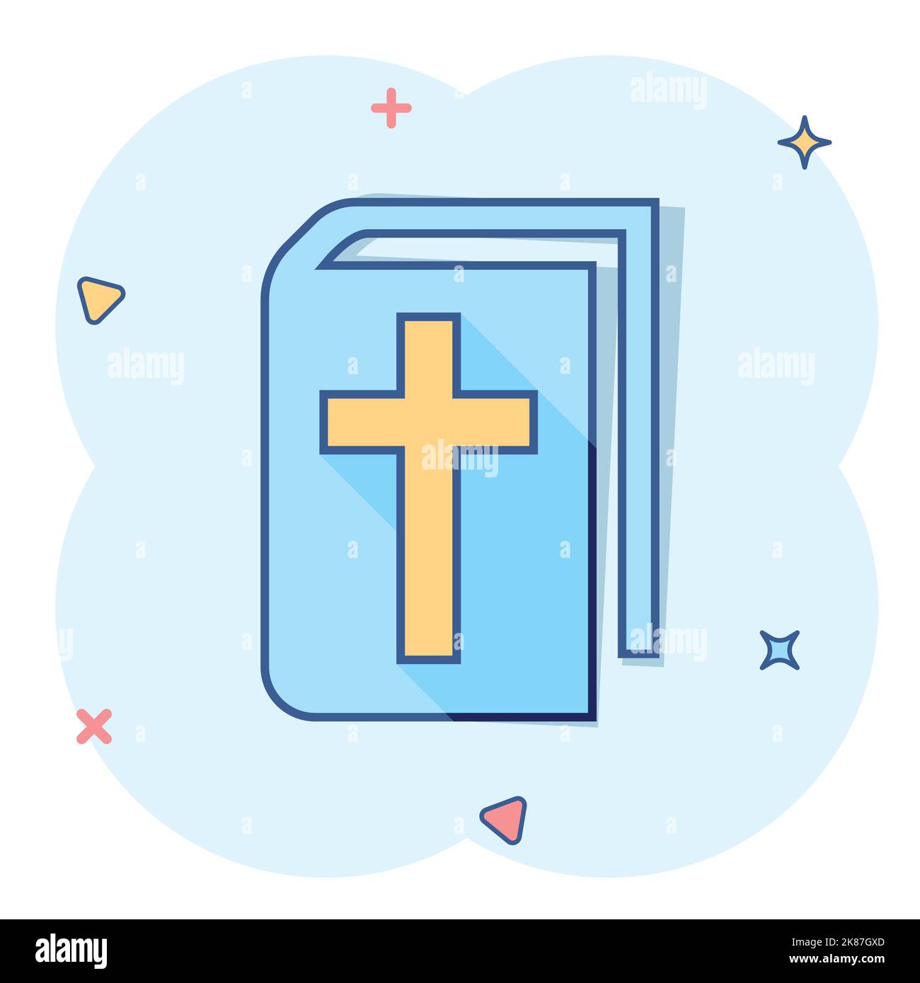 Bible book icon in comic style. Church faith cartoon vector ...