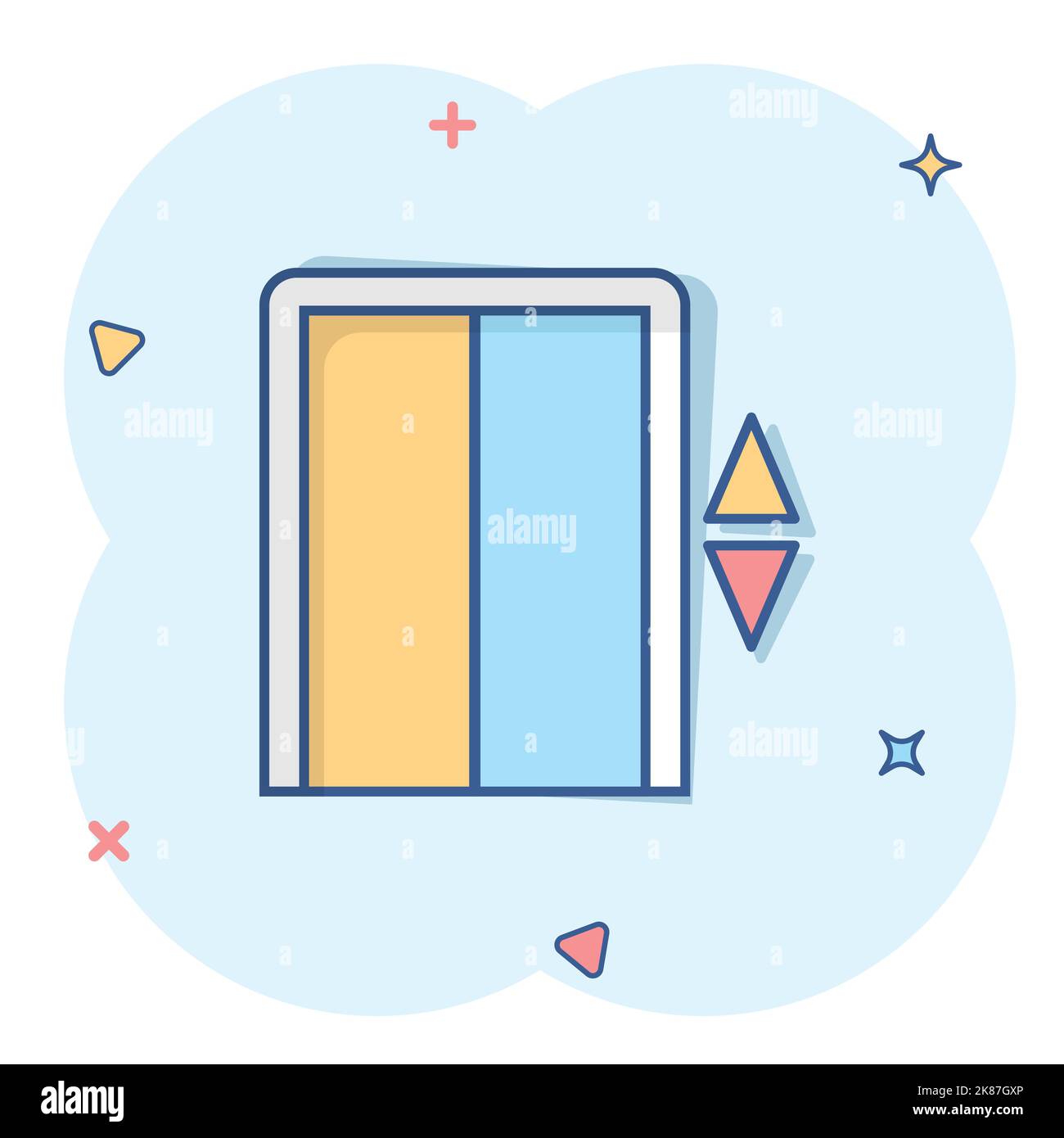 Elevator icon in comic style. Lift cartoon vector illustration on white ...