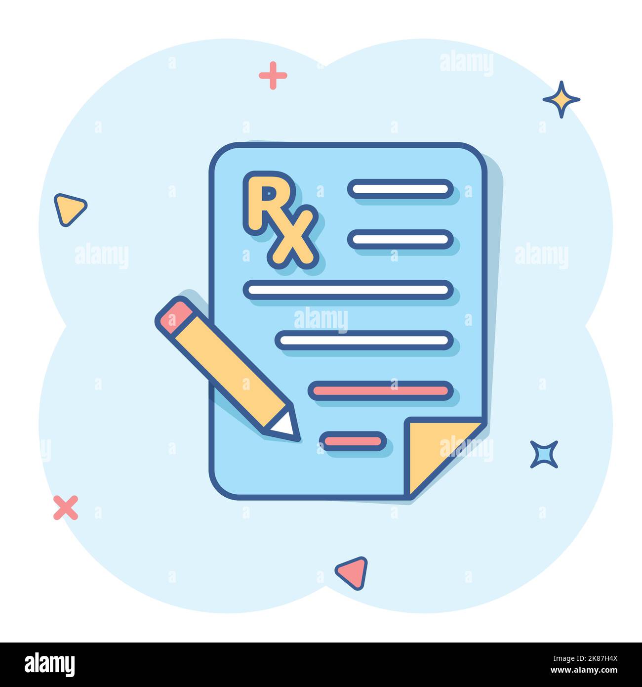 Prescription icon in comic style. Rx document cartoon vector ...