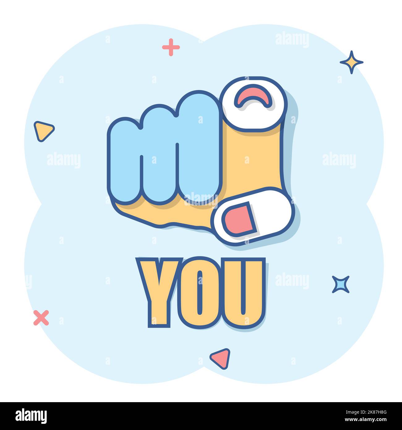 Finger point icon in comic style. Hand gesture cartoon vector ...