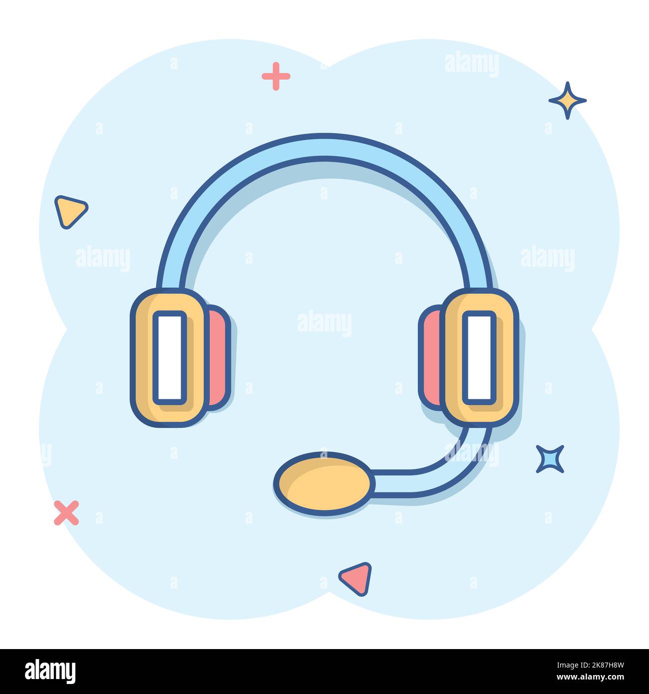 Helpdesk icon in comic style. Headphone cartoon vector illustration on ...