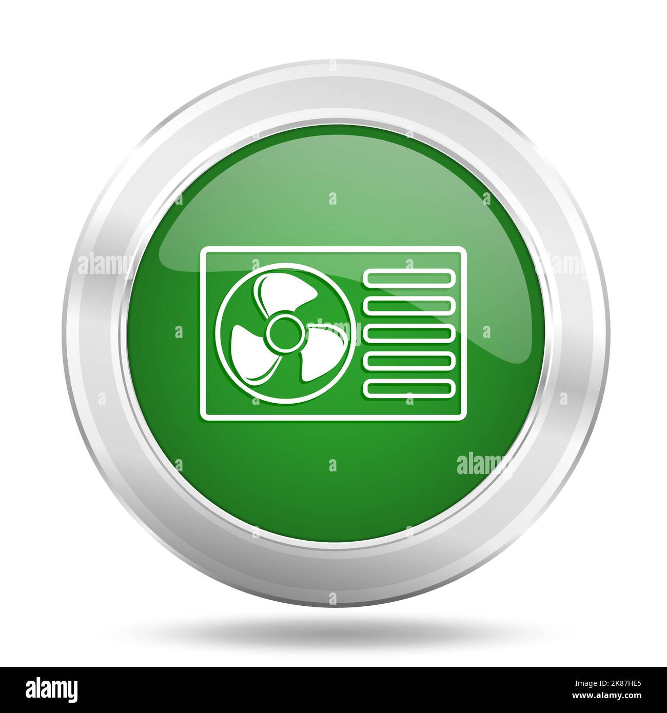 Heat pump green glossy vector icon, renewable energy concept silver ...