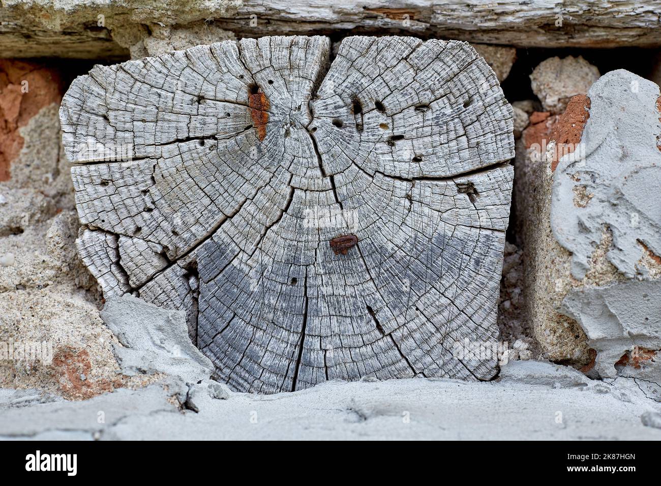 Old cracked wood beam background. Wood texture. Front view with copy space Stock Photo - Alamy