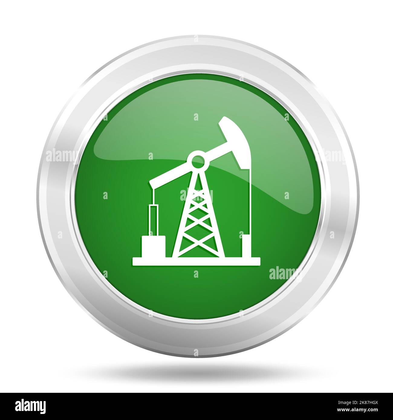 Oil pump green glossy vector icon, industry concept silver metallic round web button Stock ...