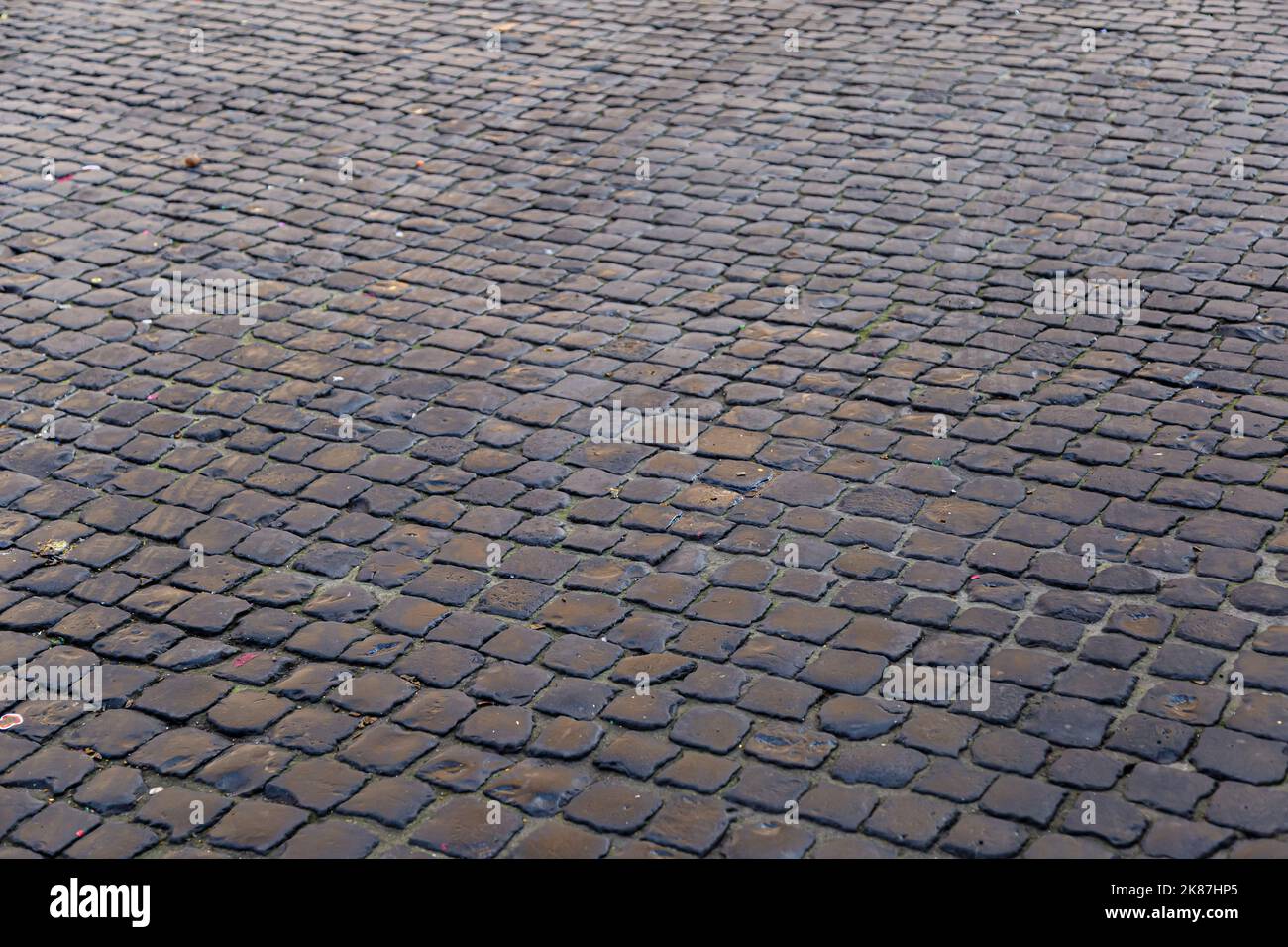 Texture of cobblestone street. Pattern of old avenue. Straight rows of ...