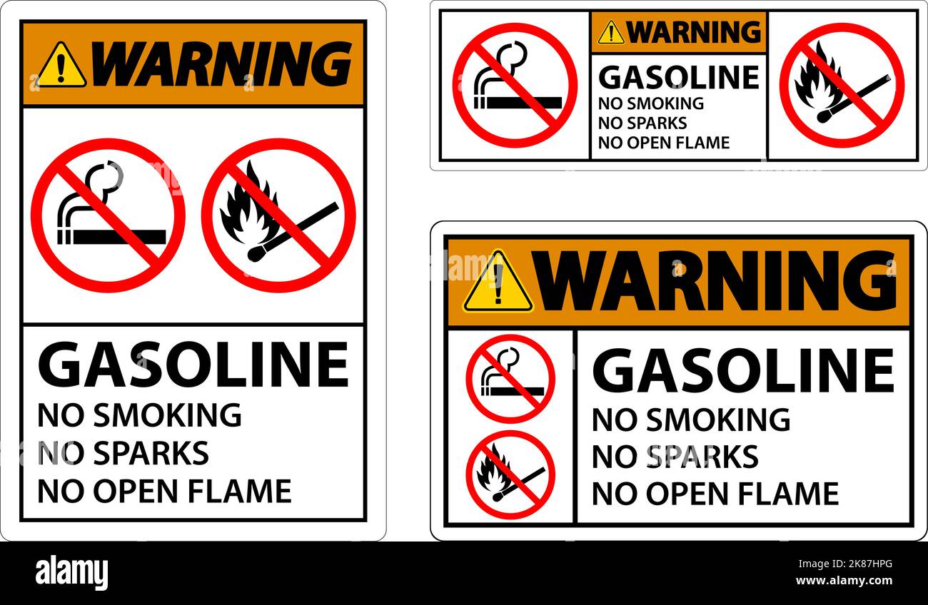 Warning Gasoline No Smoking Sparks Or Open Flames Sign Stock Vector ...