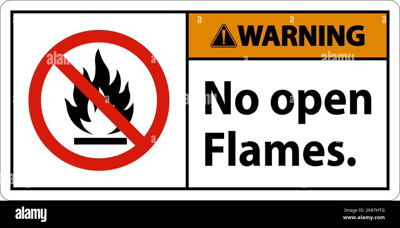 Warning No Open Flames Label Sign On White Background Stock Vector ...
