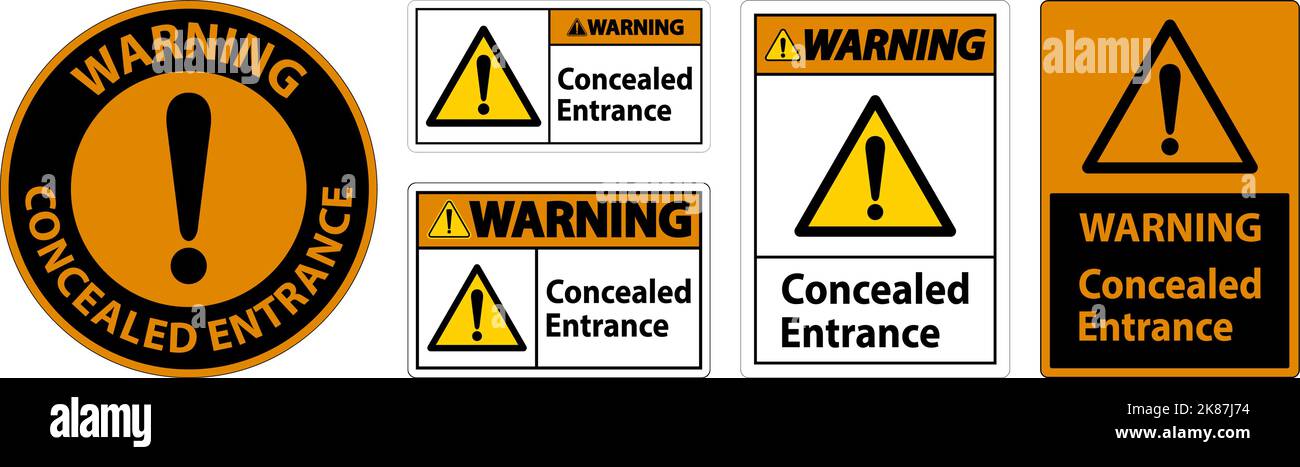 Warning Label Concealed Entrance Sign On White Background Stock Vector ...