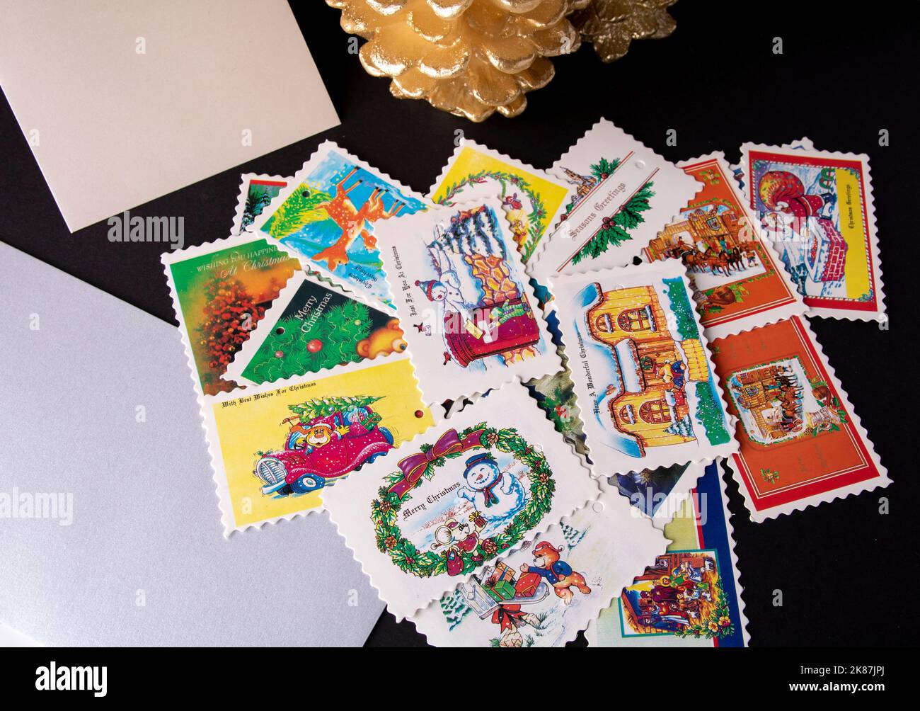 beautiful colorful postcards and stamps Stock Photo - Alamy