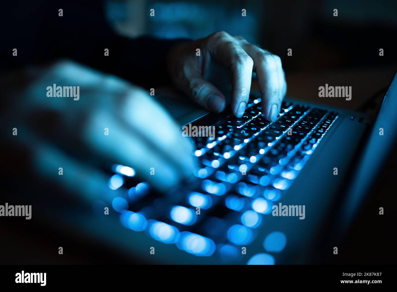 Businessman Typing Recent Updates On Lap Top Keyboard On Desk. Man In ...