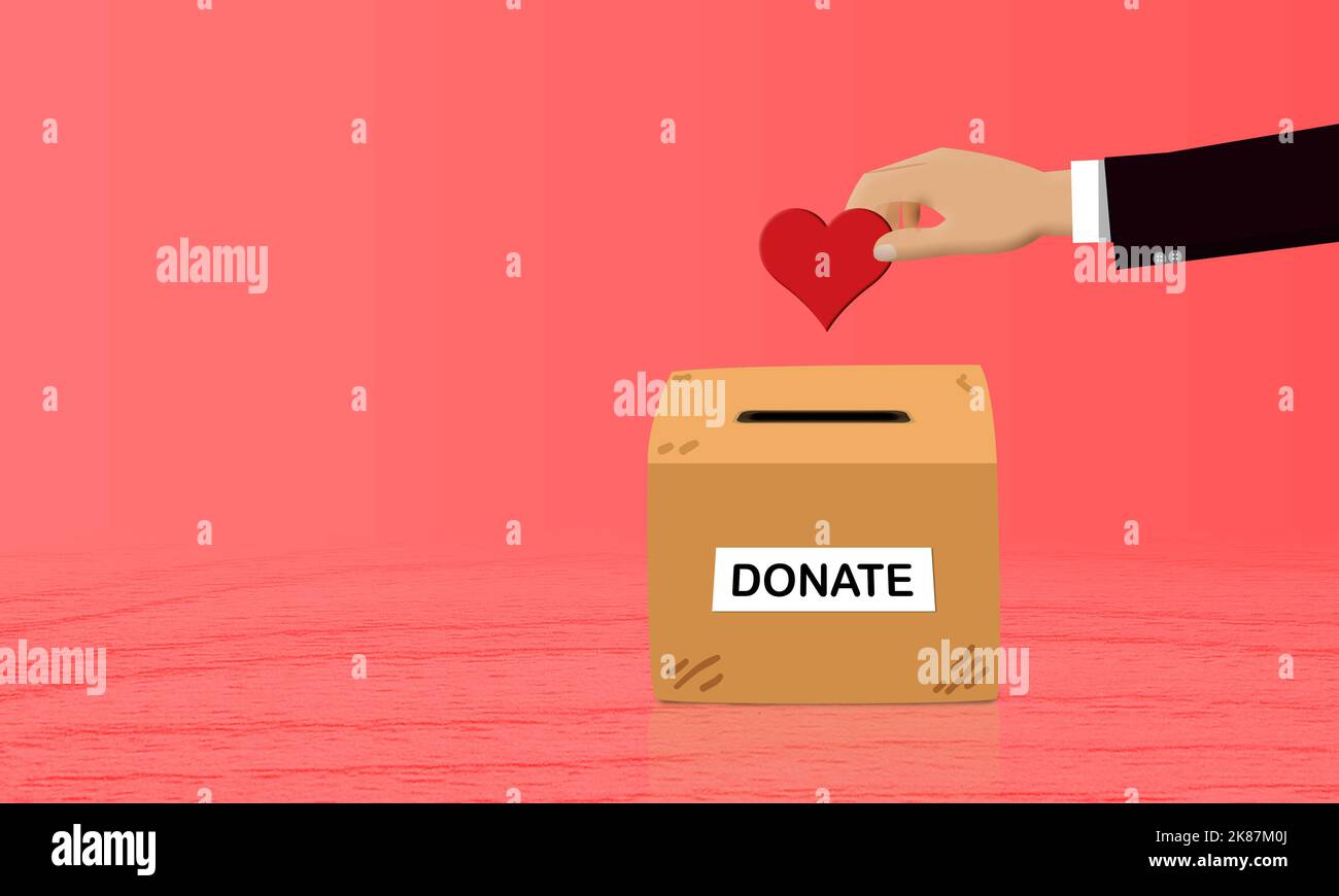 Blood Donation Concept. Male Hand Places A Heart inside A Box To Donate ...