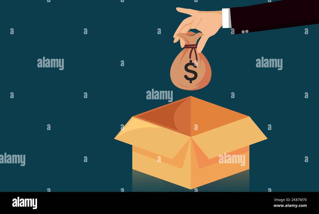 Man Hand Places Money Coin in Donation Box. Design illustration Concept ...