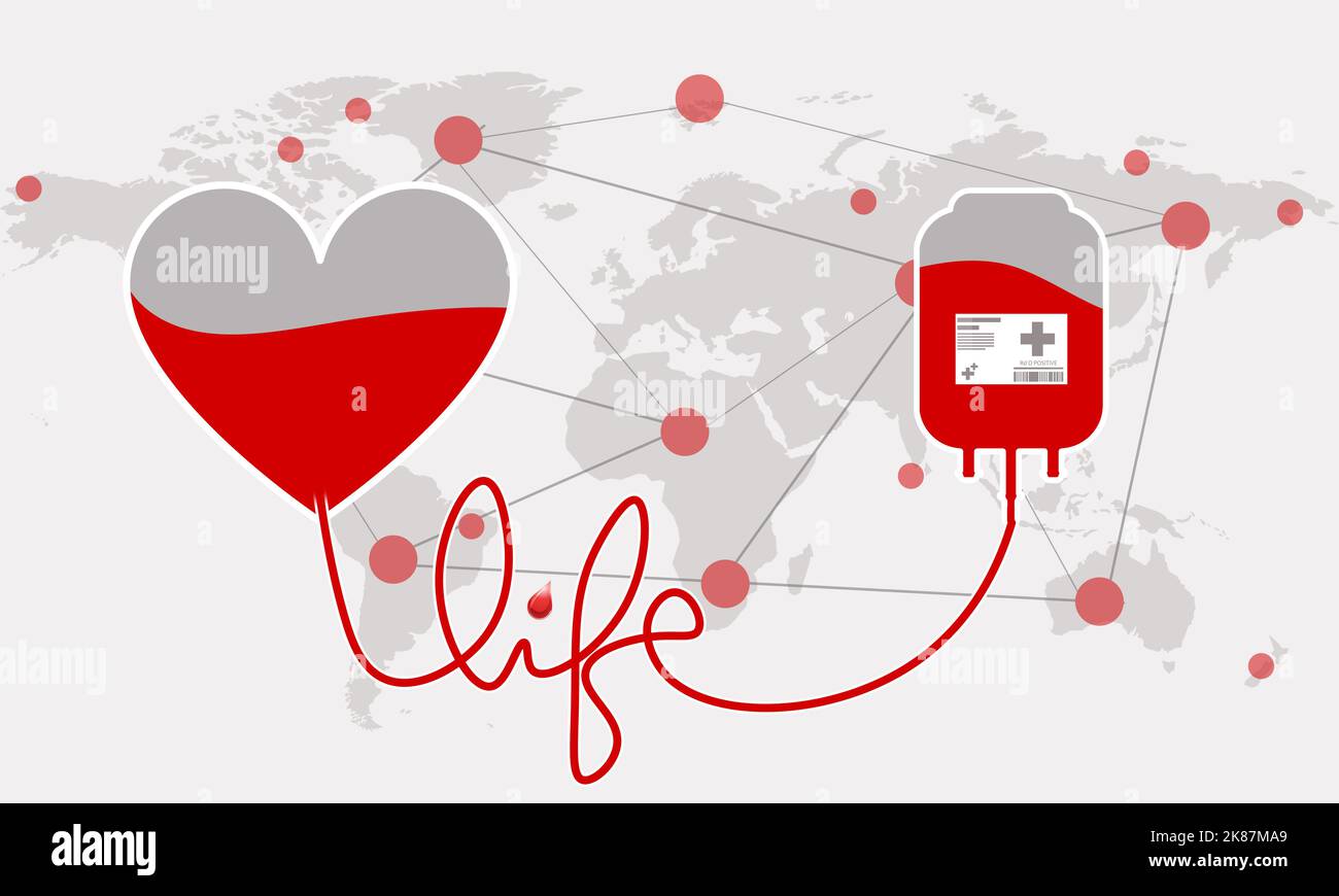 Donate Blood and Save Lives Concept illustration. Blood Sac and Red ...