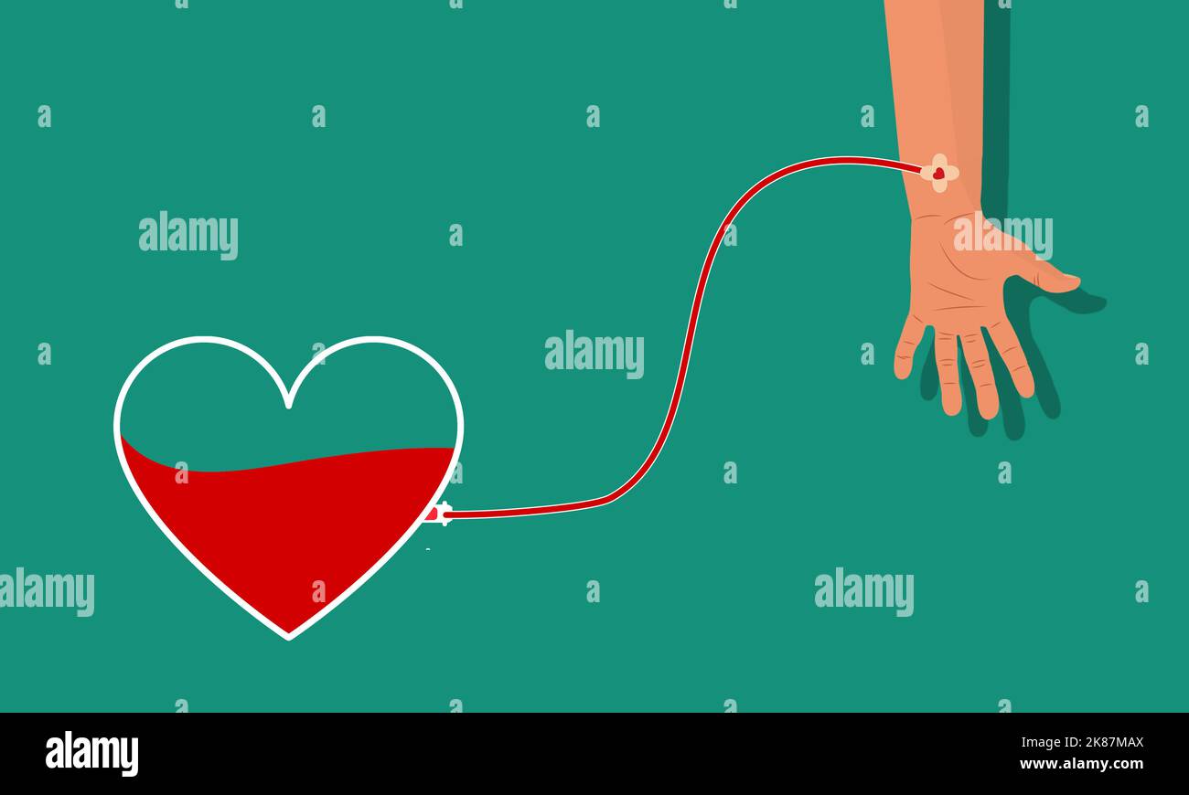 Man's hand donate blood and fill a red heart. World Blood Donor Day and ...