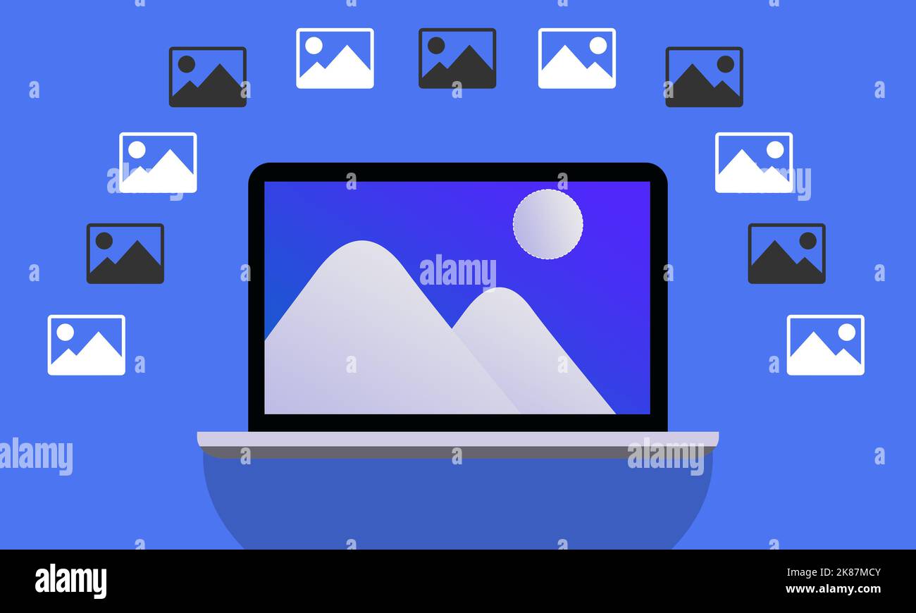 Photographer Gear Design Flat on Blue Background. Illustration of ...
