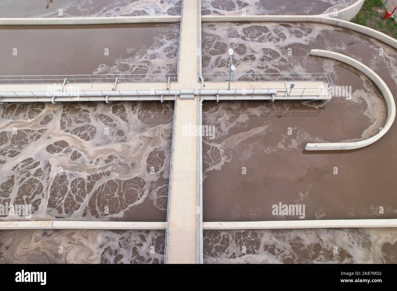 sewage treatment plant, dirty water treatment pool, aerial shot Stock ...
