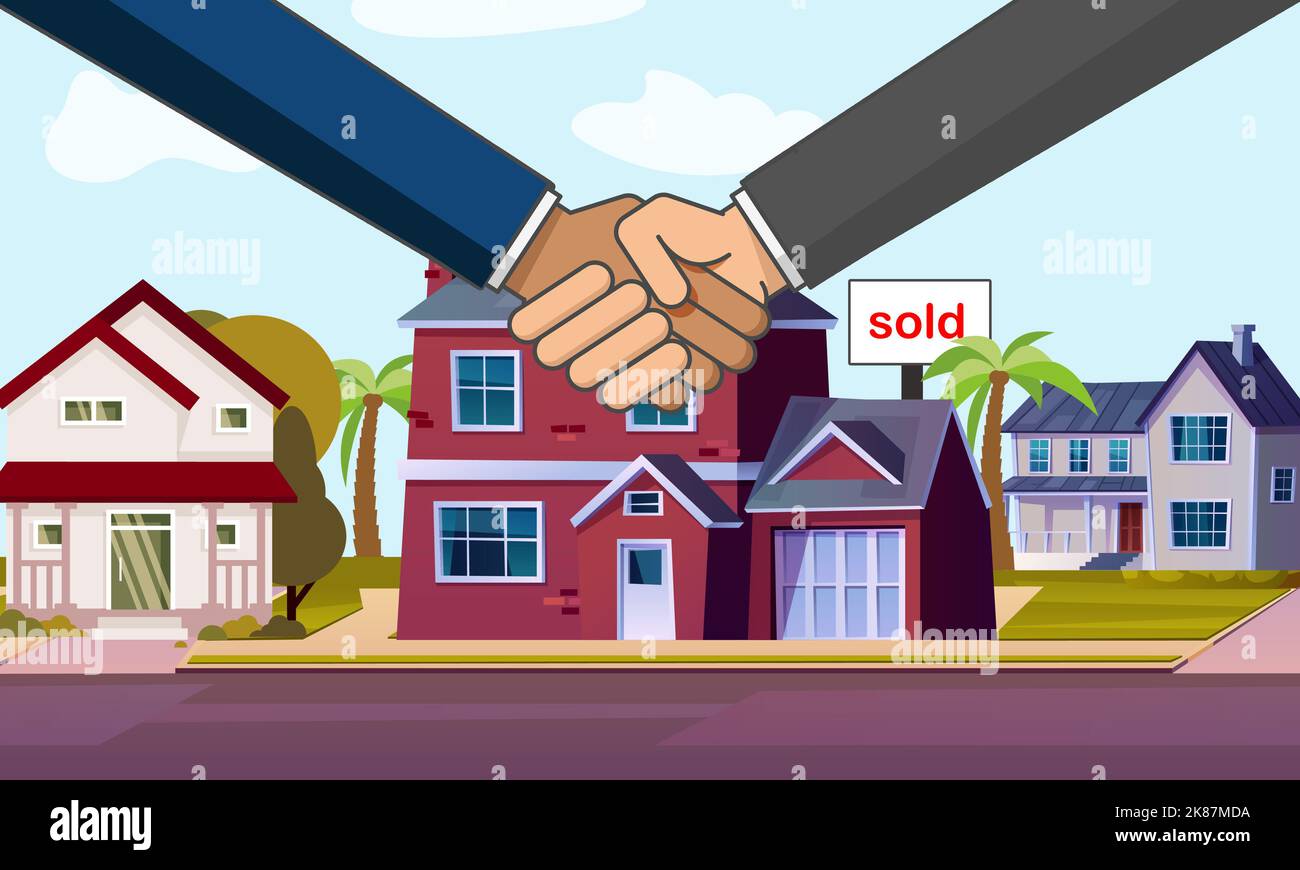 Selling a home process Done perfectly with 2 business man shaking hands ...