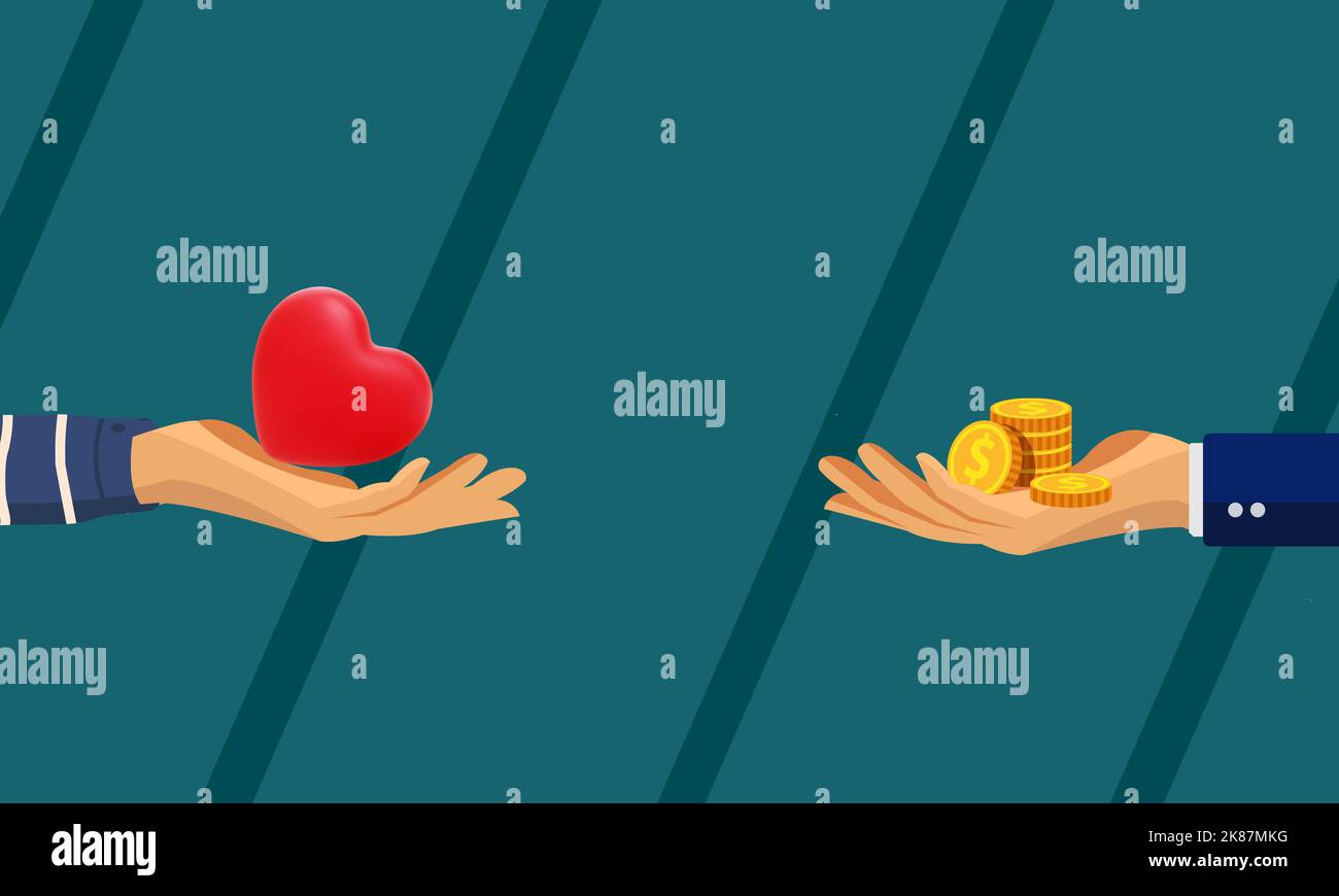 Hands Exchanging Money and Red Heart on blue background. Business man ...