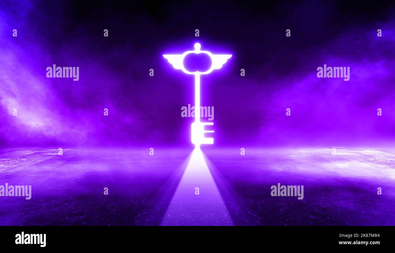 Concrete dark room with Key light door. creative door concept of ...