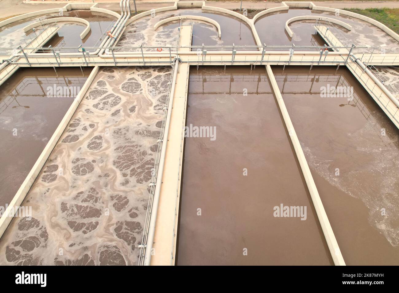 sewage treatment plant, dirty water treatment pool, aerial shot Stock ...