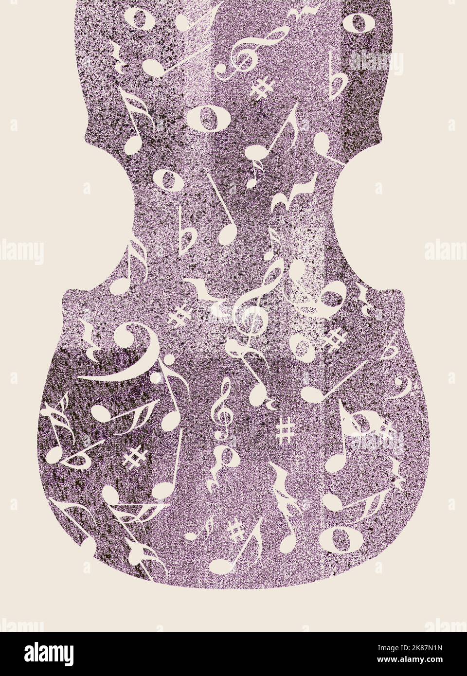 A graphic violin music background is seen in a 3-d illustration ...