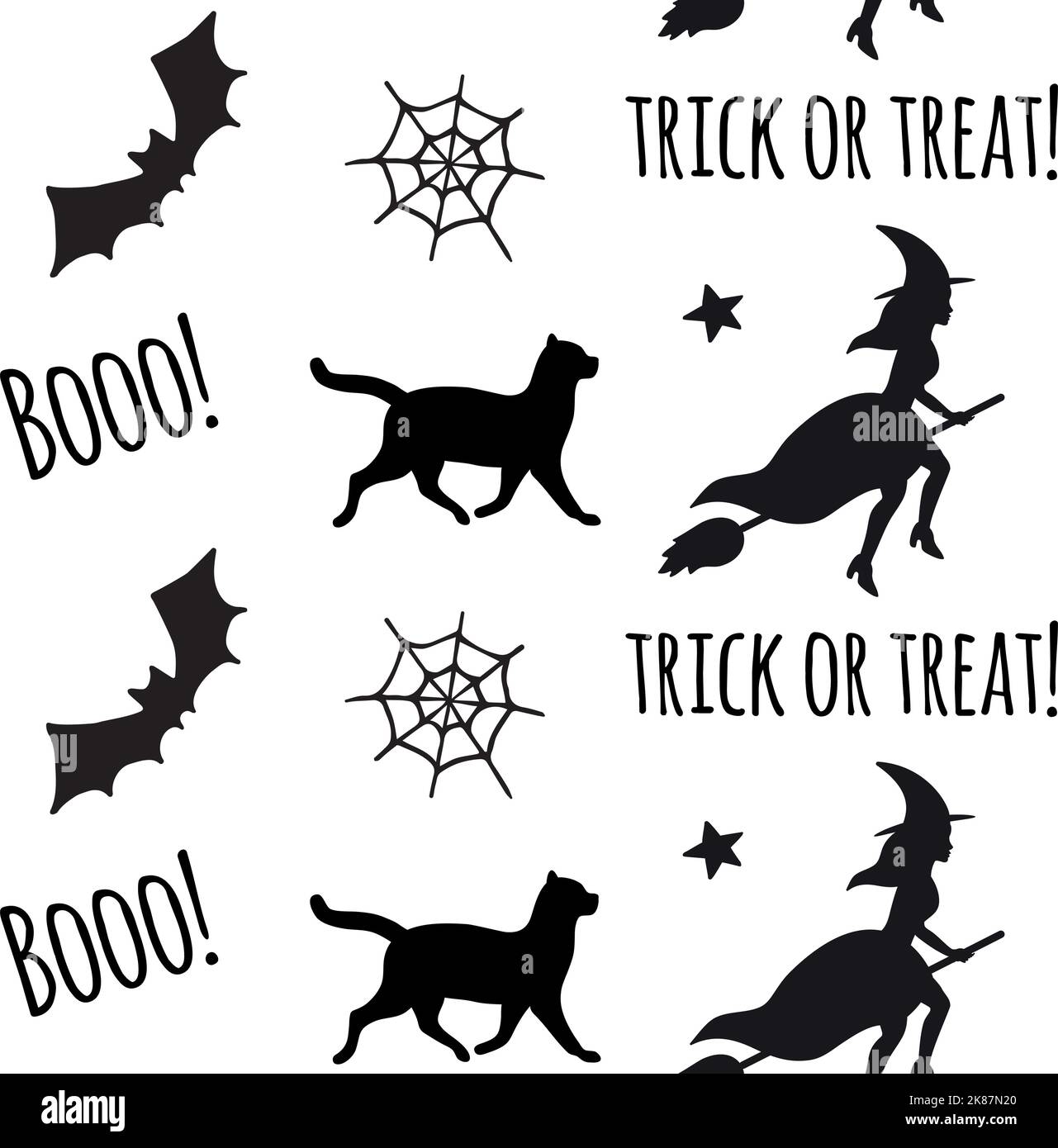 Vector seamless pattern of Halloween doodles isolated on white ...