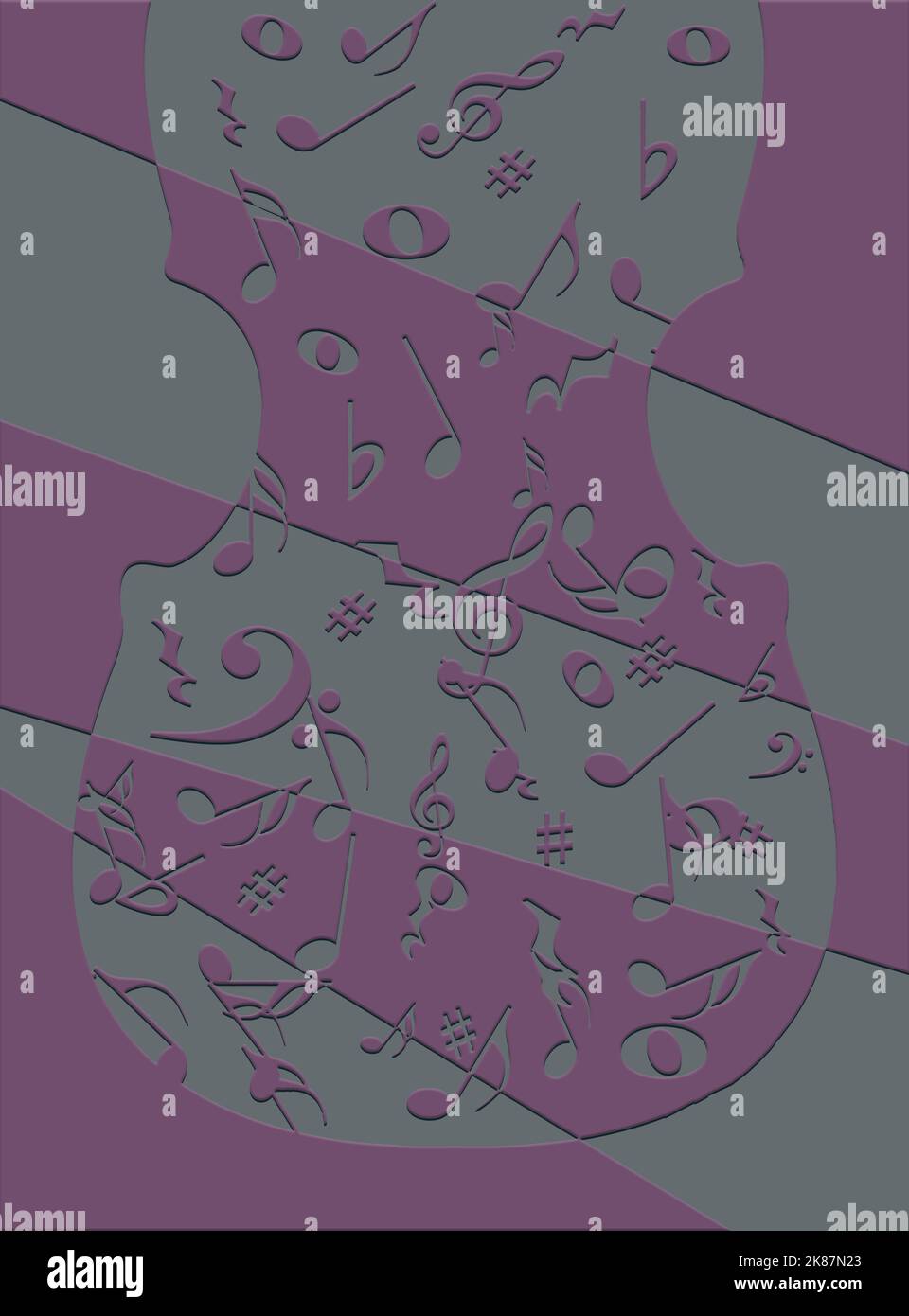 A graphic violin music background is seen in a 3-d illustration ...