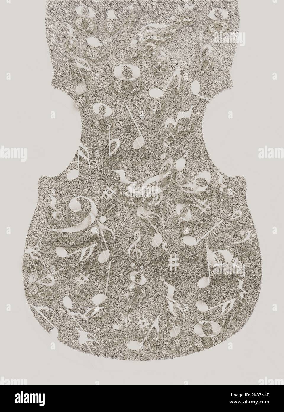 A graphic violin music background is seen in a 3-d illustration ...