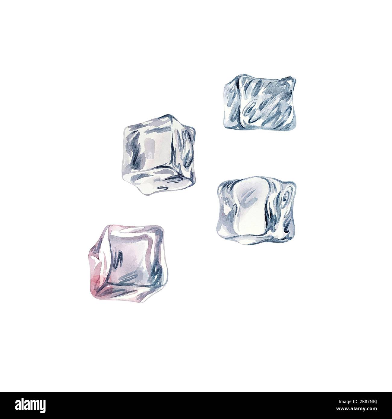 Ice cubes. Watercolor illustration. Isolated. For labels, packaging and ...