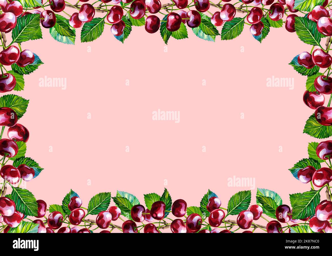 Cherry, frame, fresh natural health product. Watercolor illustration ...