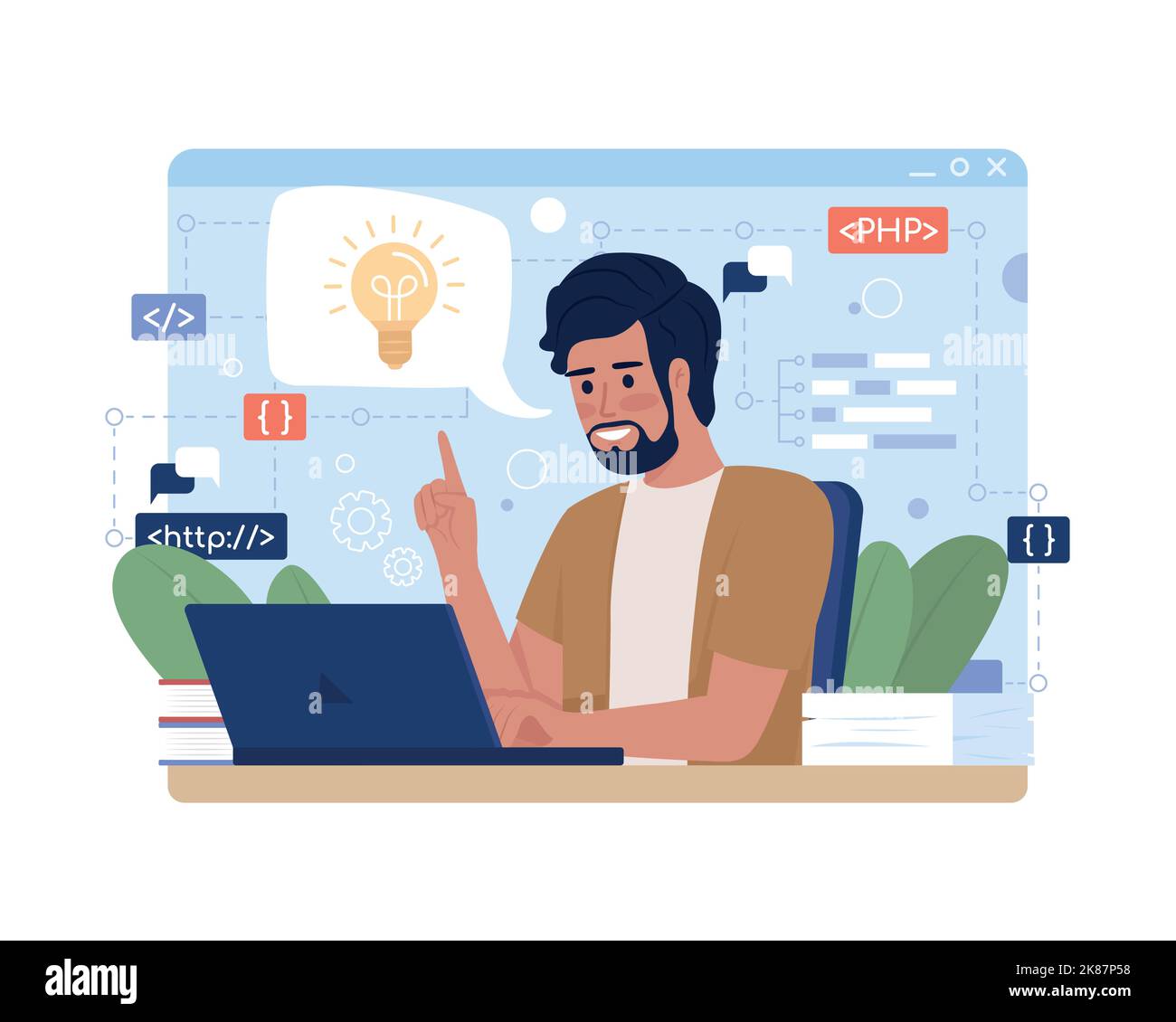Problem solving in software development 2D vector isolated illustration ...
