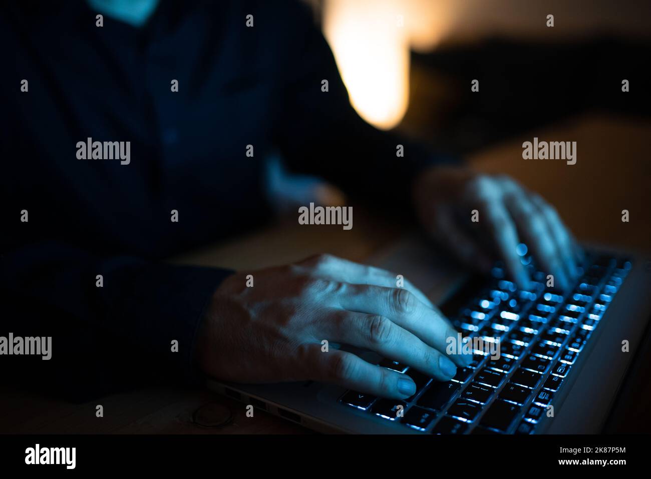 Businessman Typing Recent Updates On Lap Top Keyboard On Desk. Man In ...