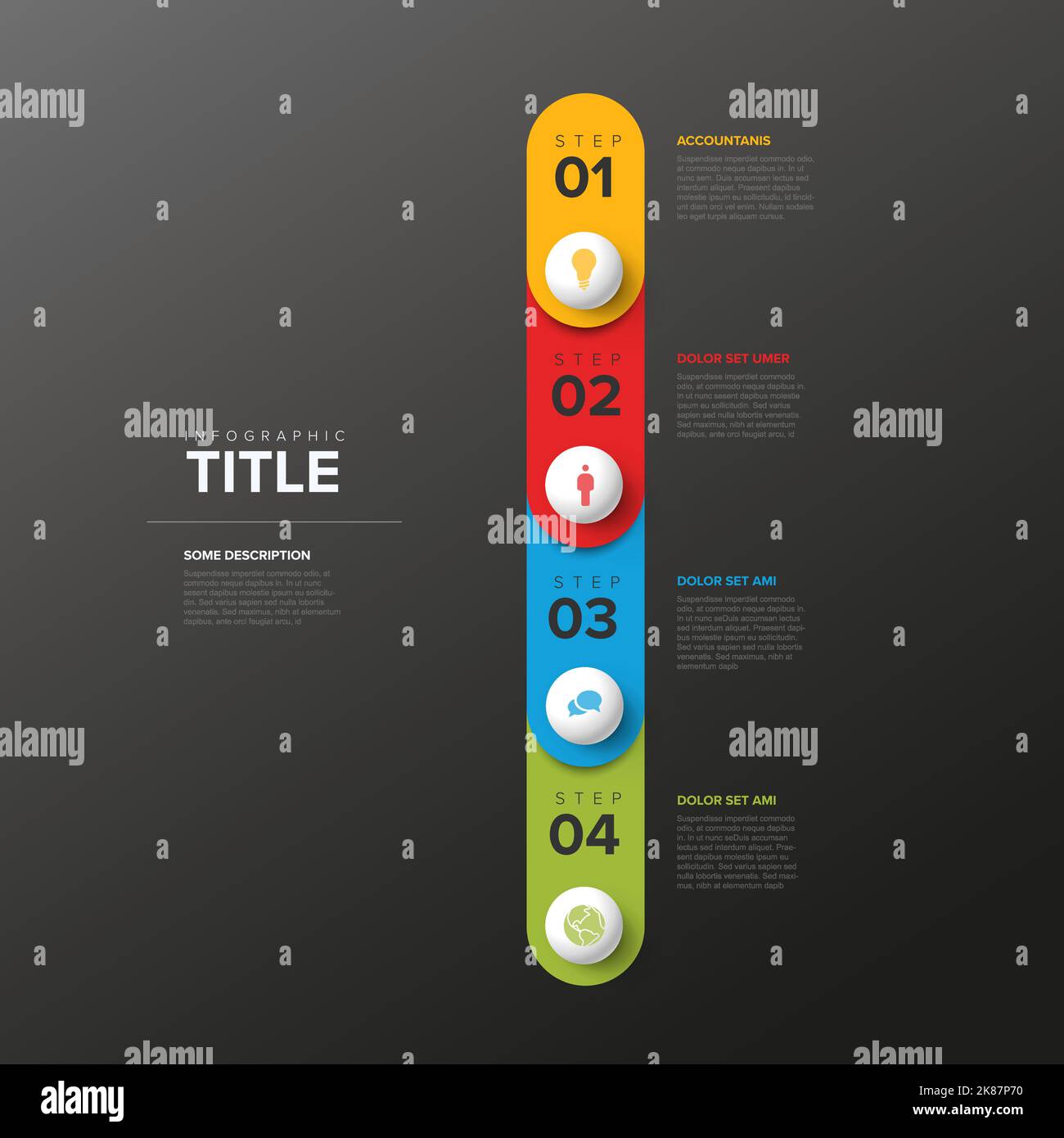 Vector process progress template diagram schema with four vertical ...