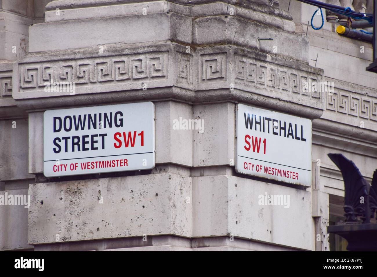London, UK. 21st October 2022. Whitehall and Downing Street signs in ...