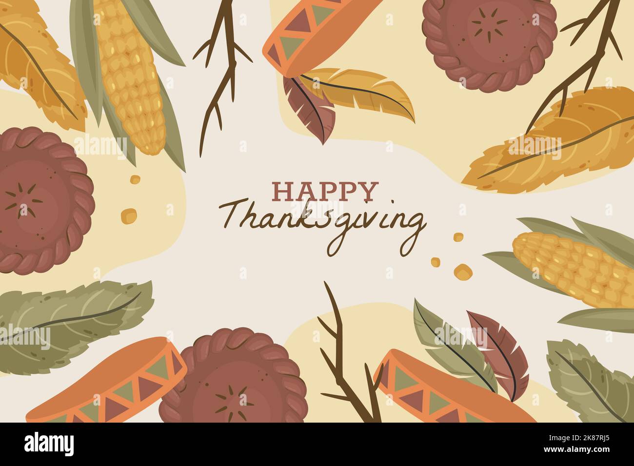 hand drawn flat thanksgiving background vector design illustration ...