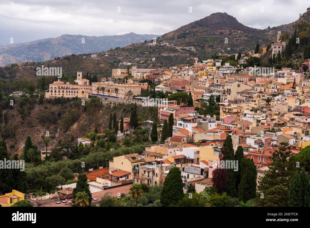 Taormina, a beautiful town on a hilltop on the east coast of Sicily. It ...