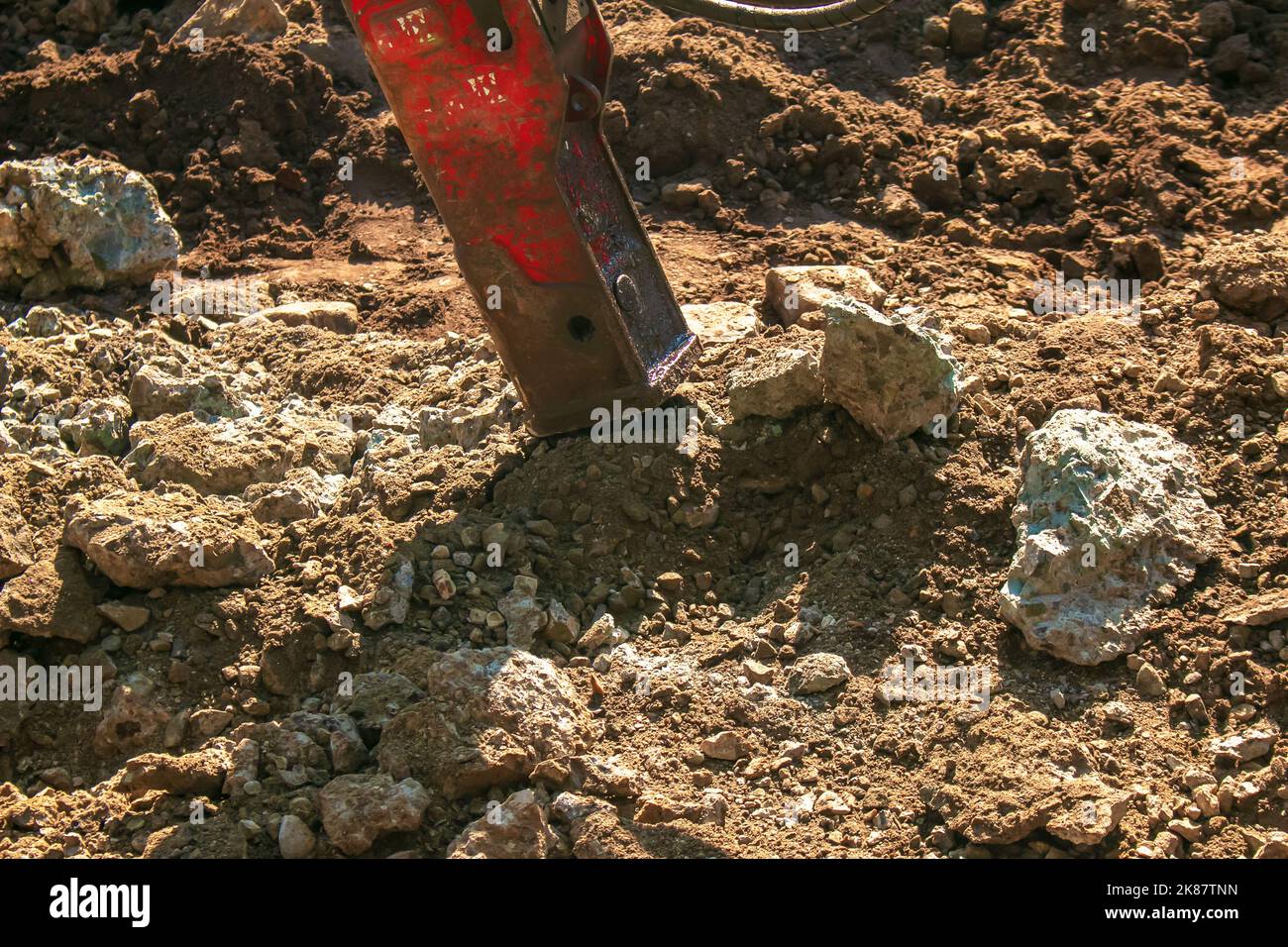 A jackhammer is working, a close-up of a drilling equipment builder ...