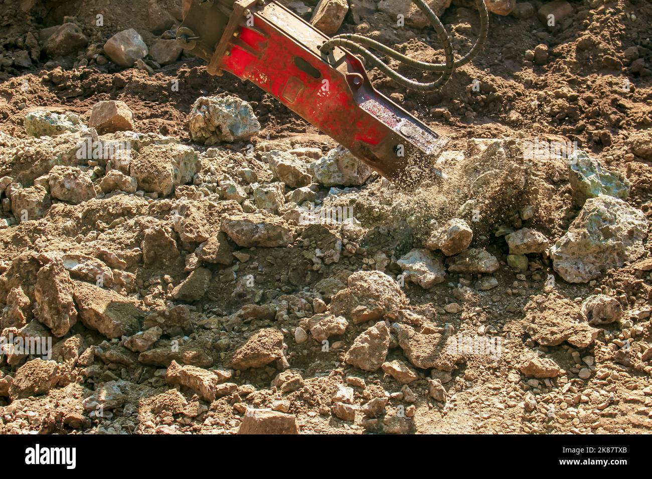 A jackhammer is working, a close-up of a drilling equipment builder ...