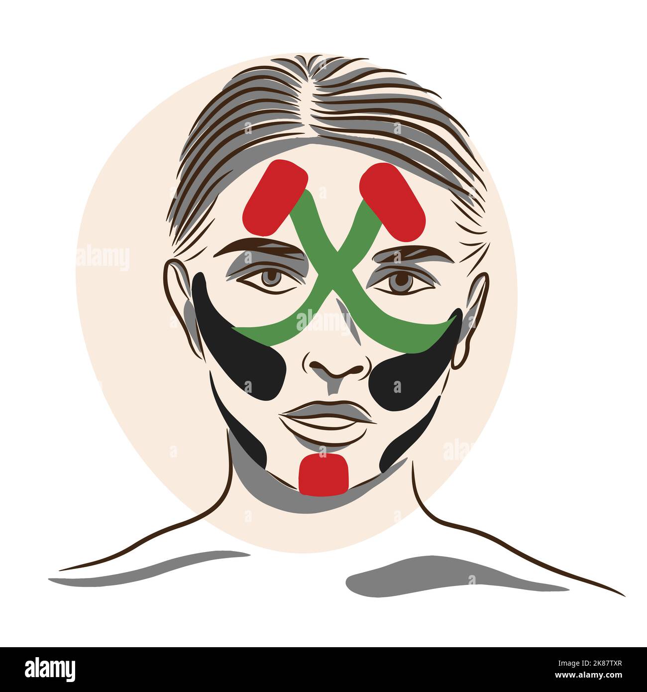 Portrait of a girl, taping technique, kinesiology taping of the face ...