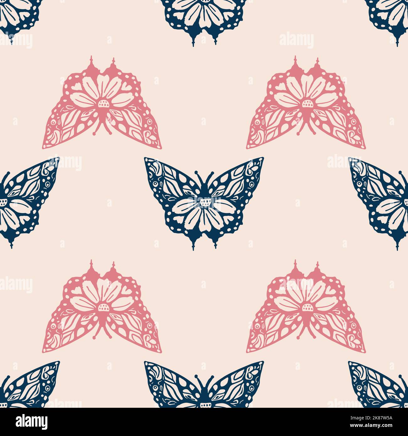 Retro butterfly seamless pattern. 70s style ecological insect garden ...