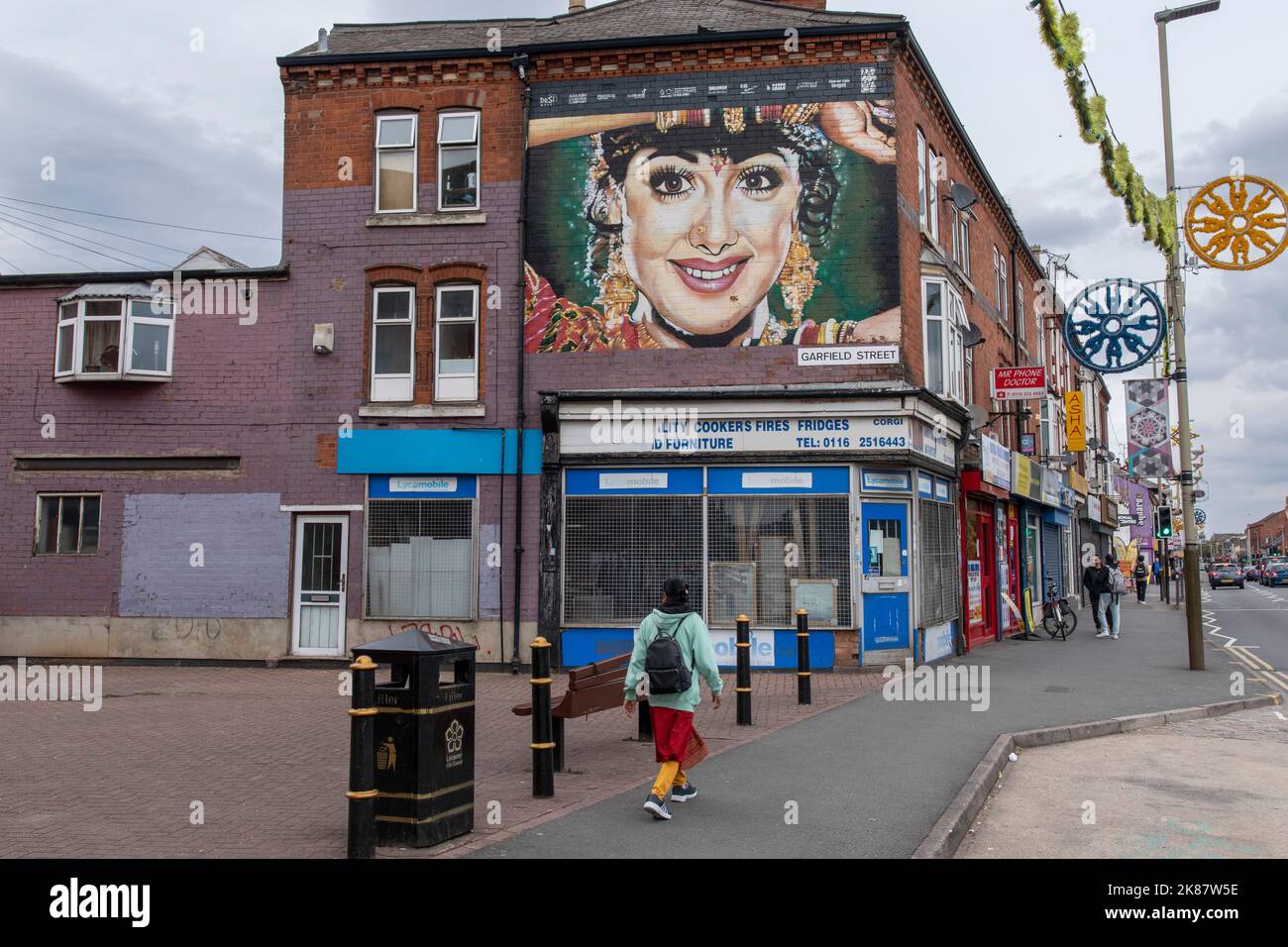 A mural on Belgrave Road in Leicester, UK, a predominantly Asian area ...
