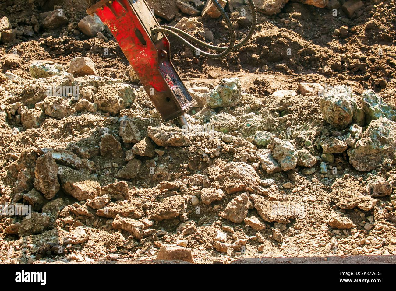 A jackhammer is working, a close-up of a drilling equipment builder ...