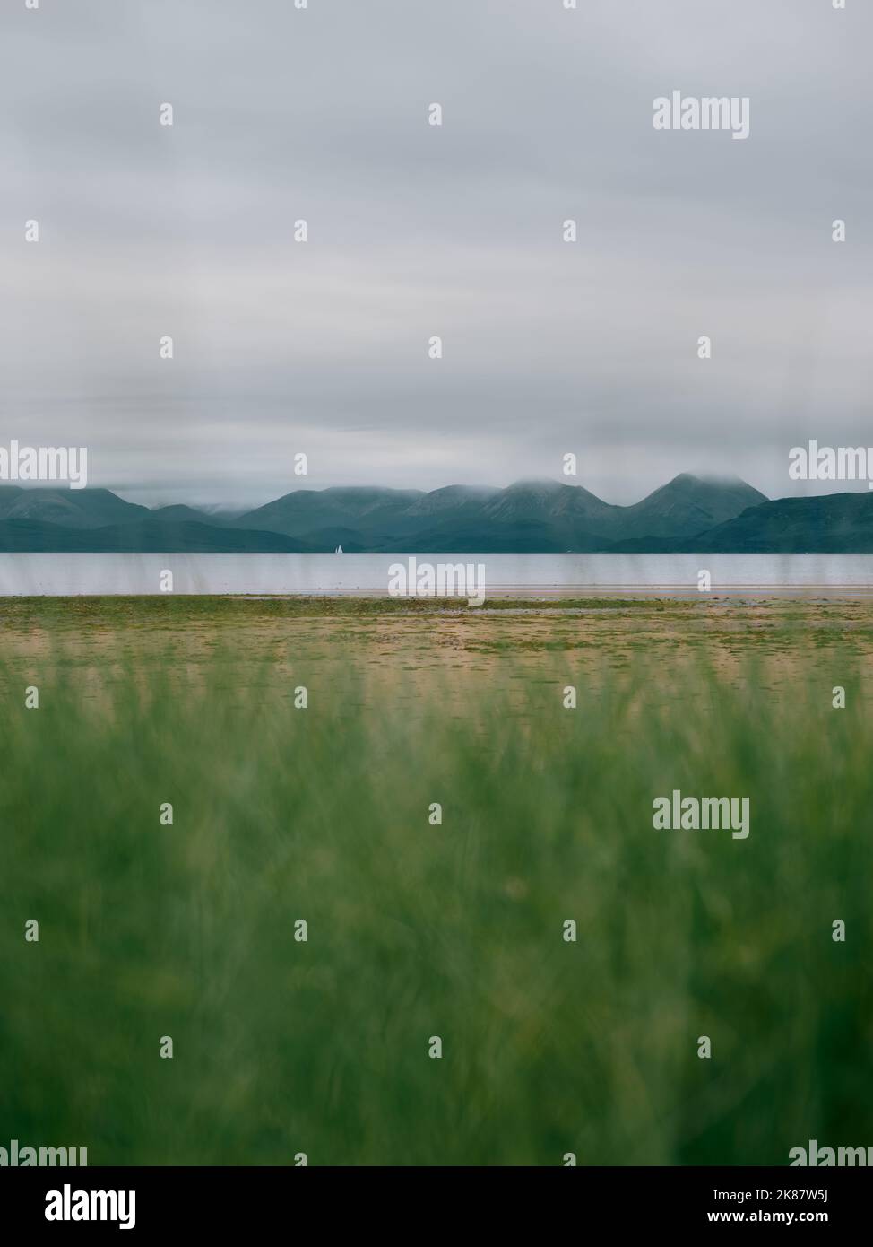 Isle of Skye view from Applecross - dusk grass Scottish sea island ...