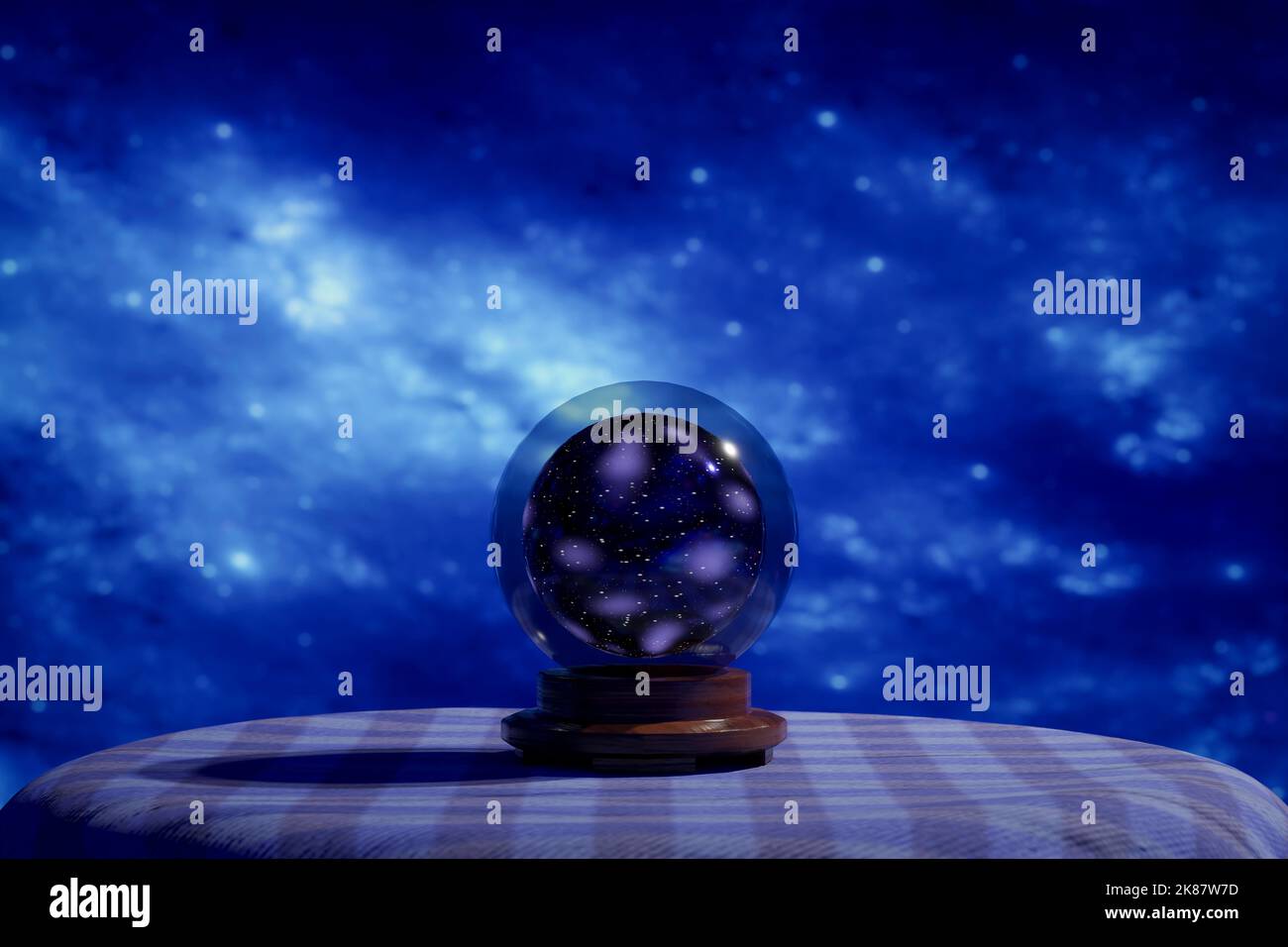 Crystal ball on a table with stars in background. 3D Illustration Stock ...