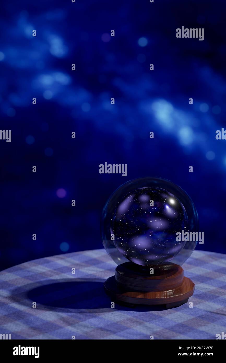 Crystal ball on a table with stars in background. 3D Illustration Stock ...