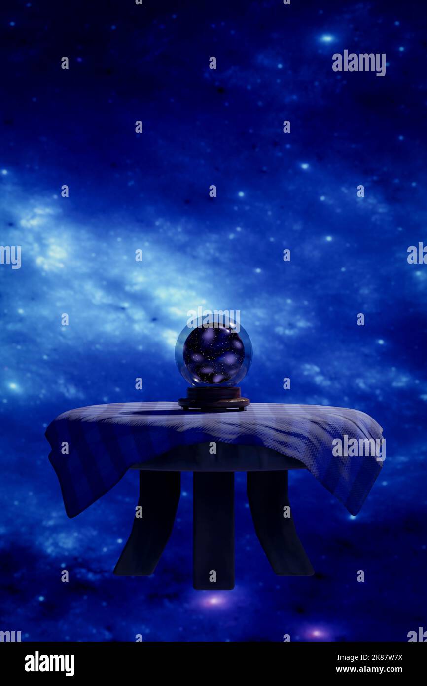 Crystal ball on a table with stars in background. 3D Illustration Stock ...